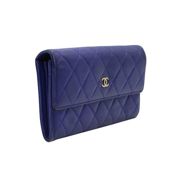 CHANEL | Bags | Chanel Blue Quilted Caviar Leather Wallet | Poshmark
